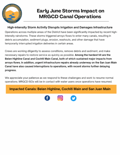Early June Storms Impact MRGCD Canal Operations - MRGCD