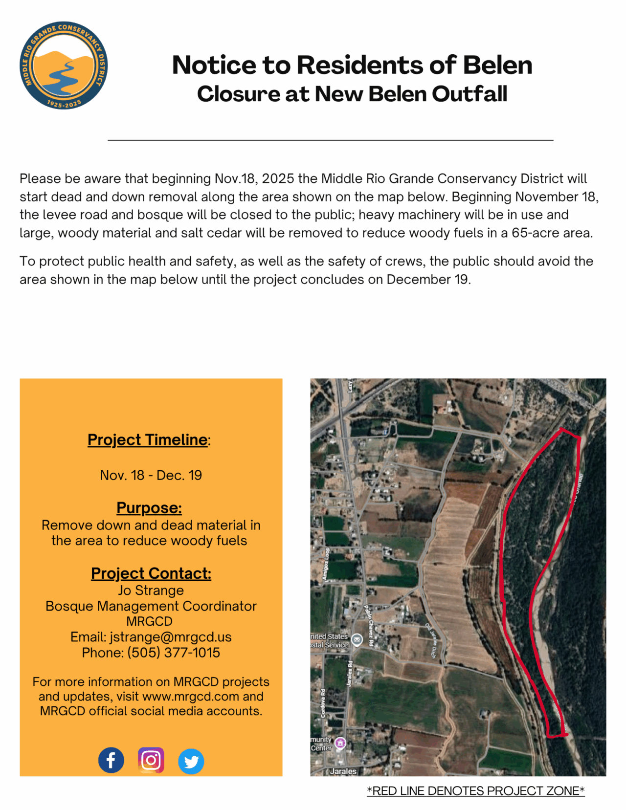 Closure at New Belen Outfall - Nov. 18-Dec. 19 - MRGCD