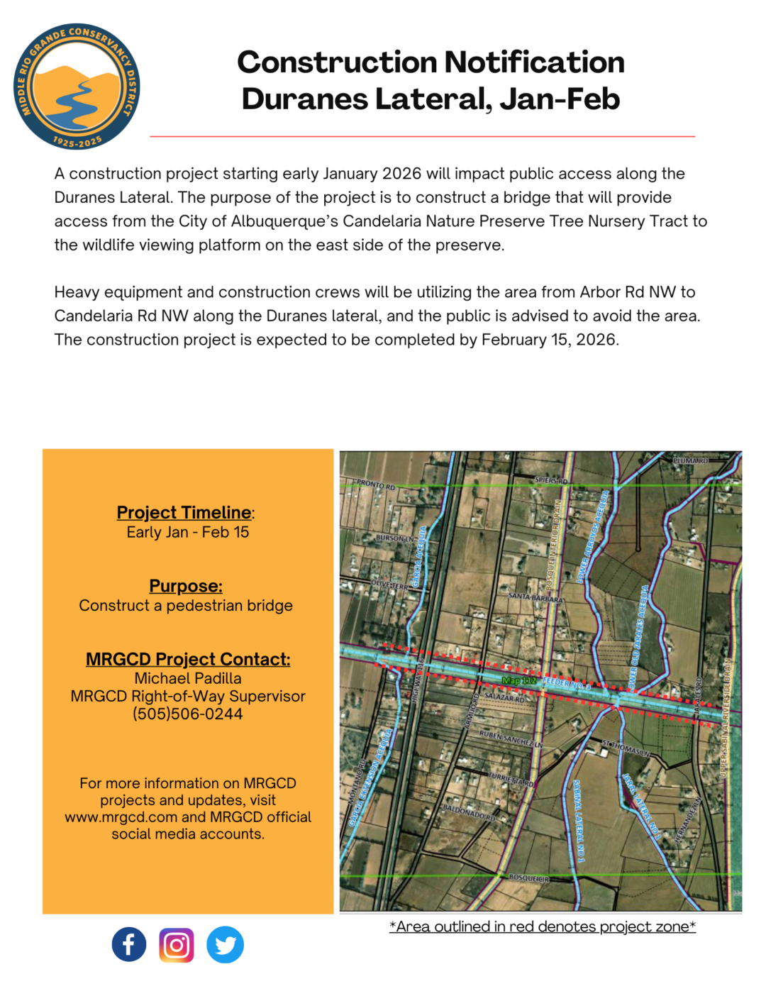 Construction Notification: Duranes Lateral - MRGCD