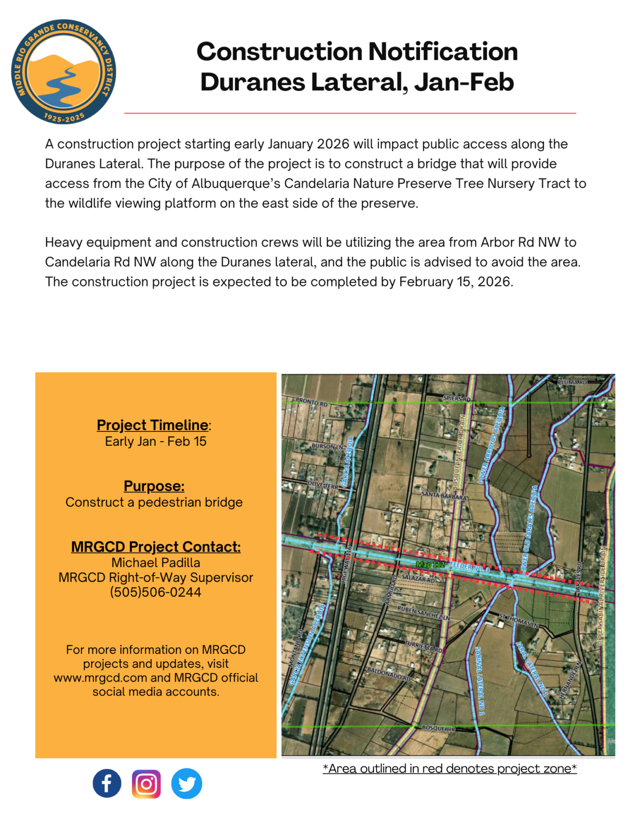 Construction Notification: Duranes Lateral - MRGCD