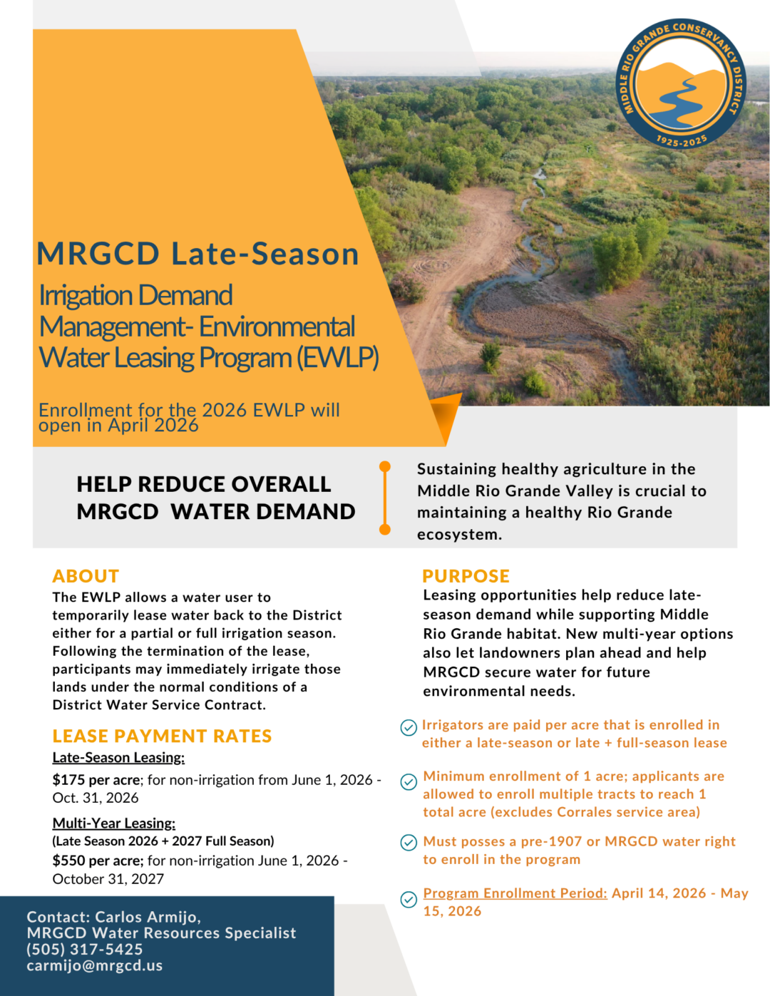 Water Leasing Program Enrollment Period Announced - MRGCD